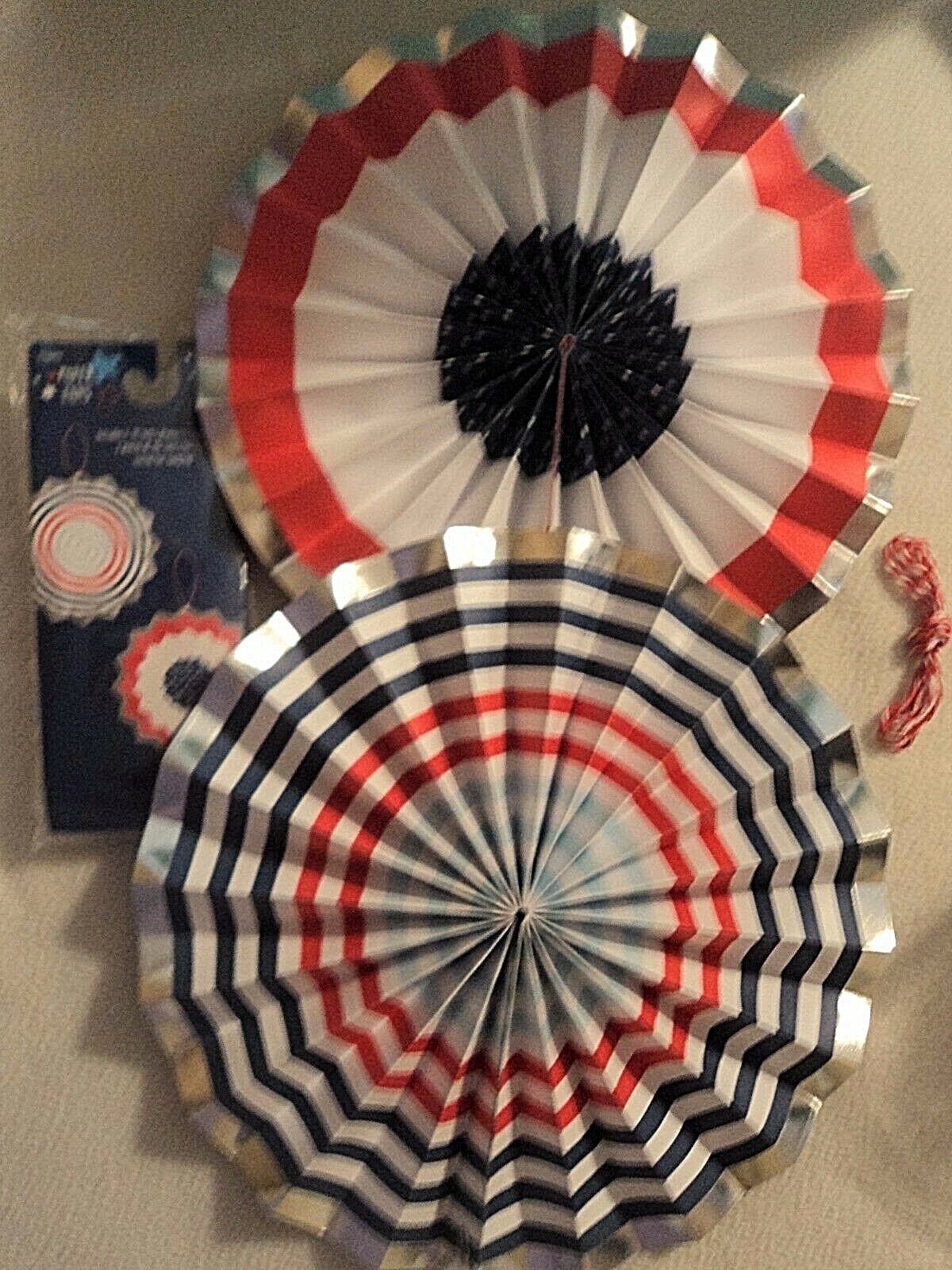 Patriotic Paper Fans Set 2 Red White Blue Silver 4th July 11" Party ...