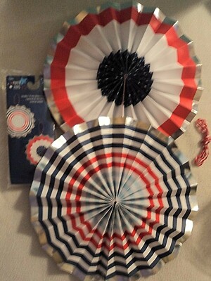 Patriotic Paper Fans Set 2 Red White Blue Silver 4th July 11" Party ...
