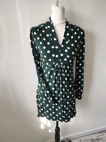 Laura Ashley womens size 12 top tunic Green White Polkadot casual ...