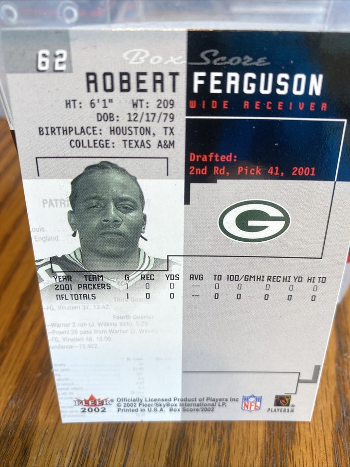 Robert Ferguson Packers 2002 Fleer Box Score #163 Green Bay Packers | eBay