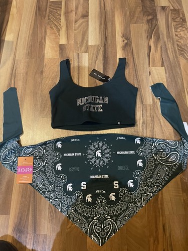 MSU Sports Bra Womens Hype Small Crop Tank Michigan State NWT + Bandana ...