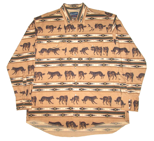 Wrangler Western Aztec Wolf Pearl Snap Shirt Men's XL Vintage | eBay