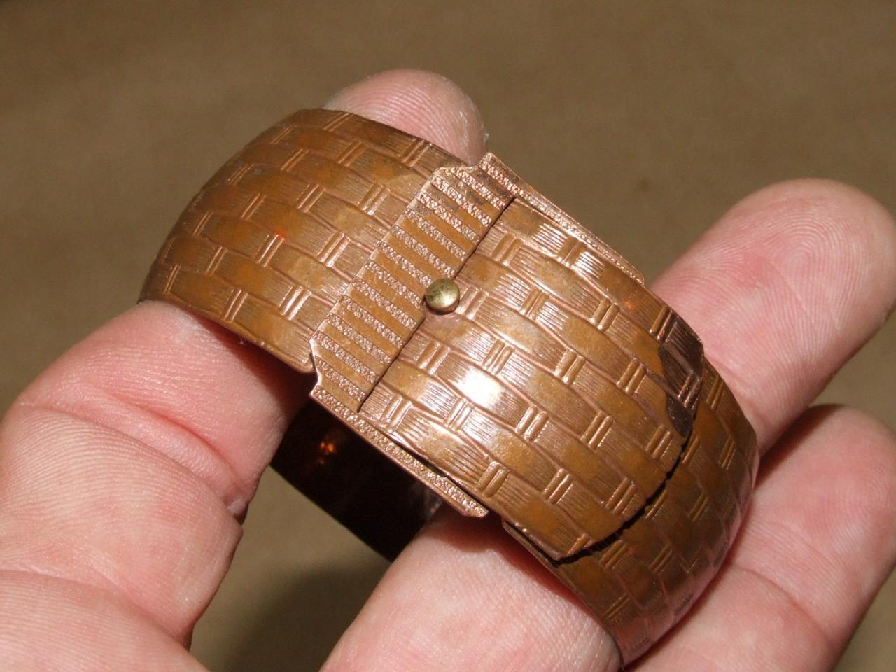 Vintage Copper " Woven Rope " Belt Buckle Style Hinge Bangle Bracelet 7 ...