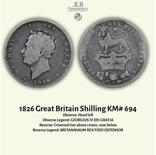 1826 Great Britain Silver Shilling, King George IV, KM#694. | eBay
