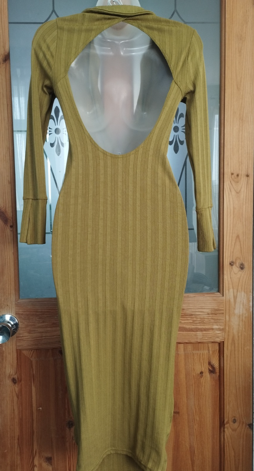 Asos Design Ribbed Olive Green Dress Cut Out Back Size UK 8 | eBay
