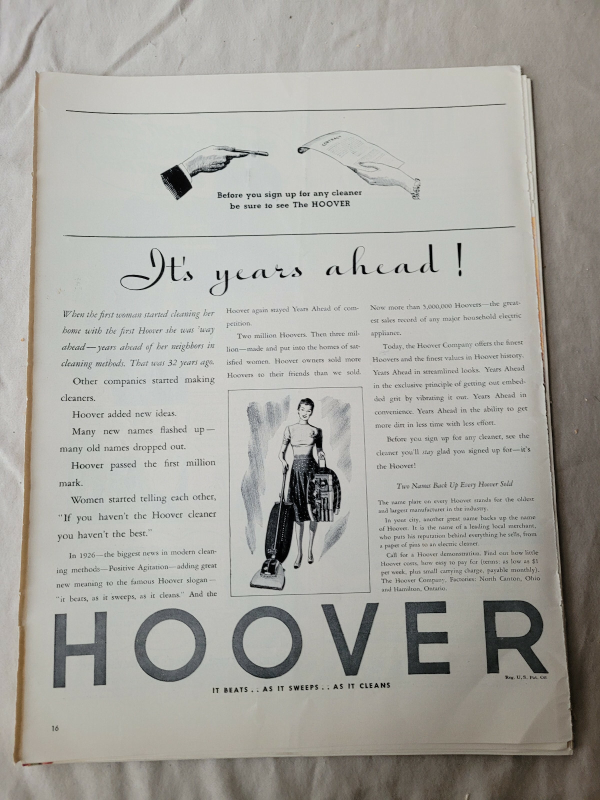 VTG 1939 Orig Magazine Ad HOOVER Vacuum Cleaner It'S Years Ahead BW ...
