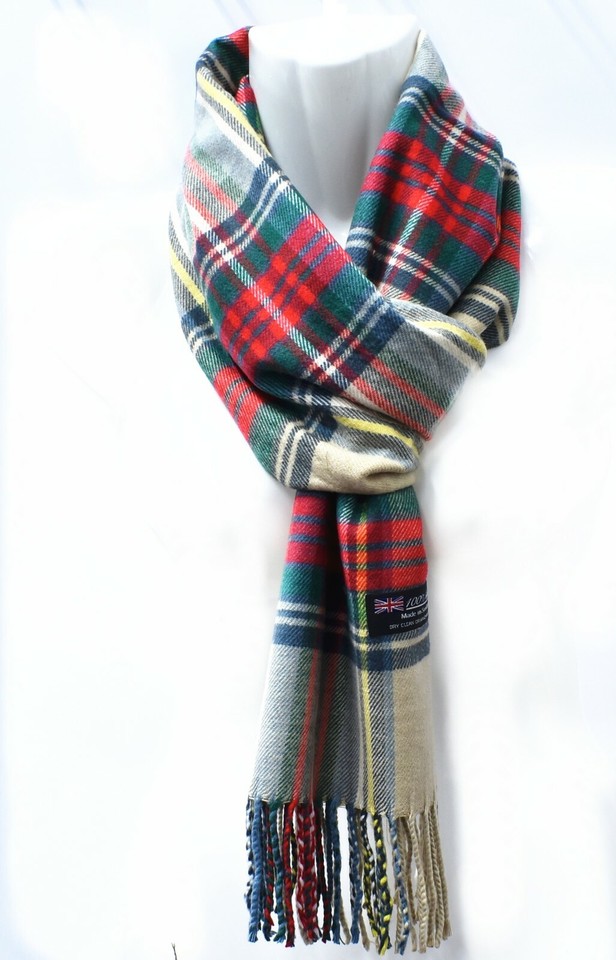 Mens Womens Wool Check Scarf Scotland Made Warm Plaid Wool 100% ...