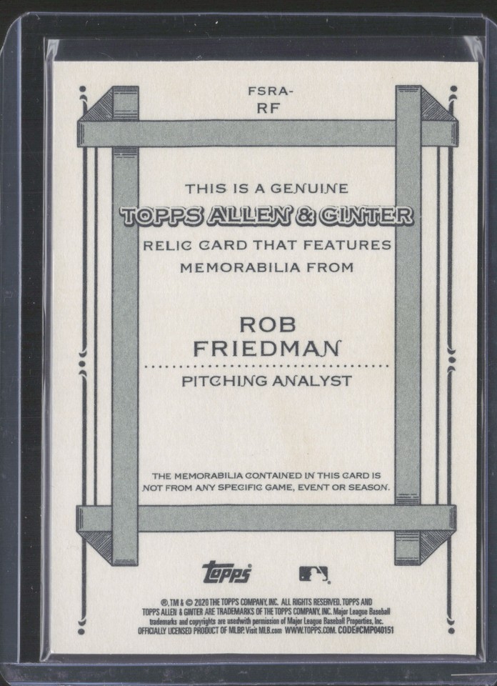 2020 Allen & Ginter Rob Friedman Full-Size Relics Patch #FSRA-RF | eBay