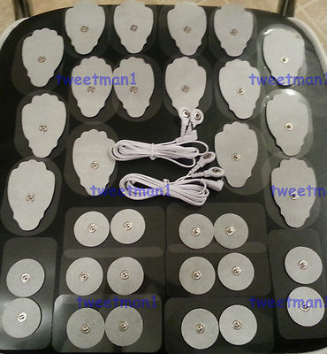 2 ELECTRODE LEAD CABLES (2.5mm) + PADS (16 LG, 16 SM) FOR IQ MASSAGER ...