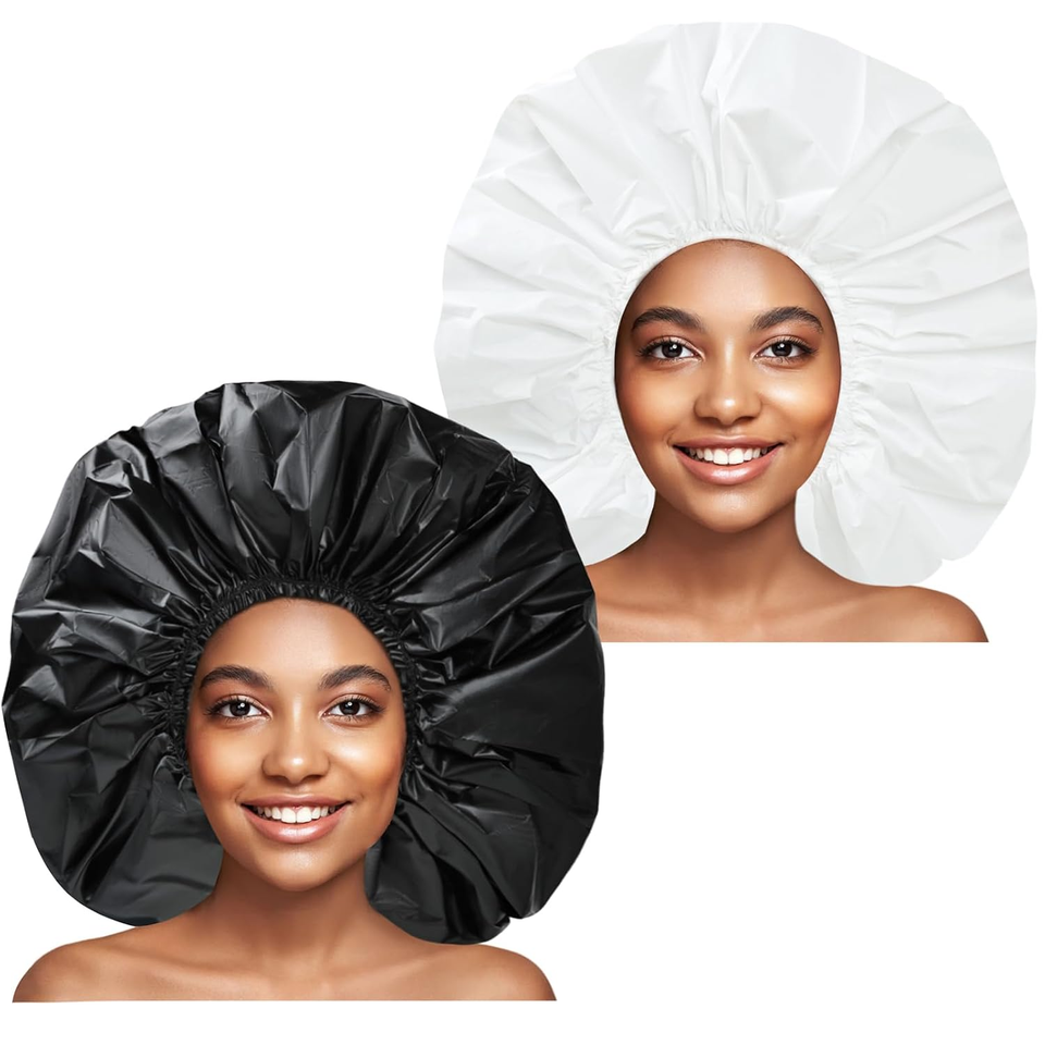 Super Jumbo Shower Cap 2 PCS Waterproof Shower Caps for Women, Extra ...