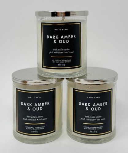 3 NEW BATH & BODY WORKS DARK AMBER OUD SCENTED CANDLE SINGLE WICK 8OZ ...