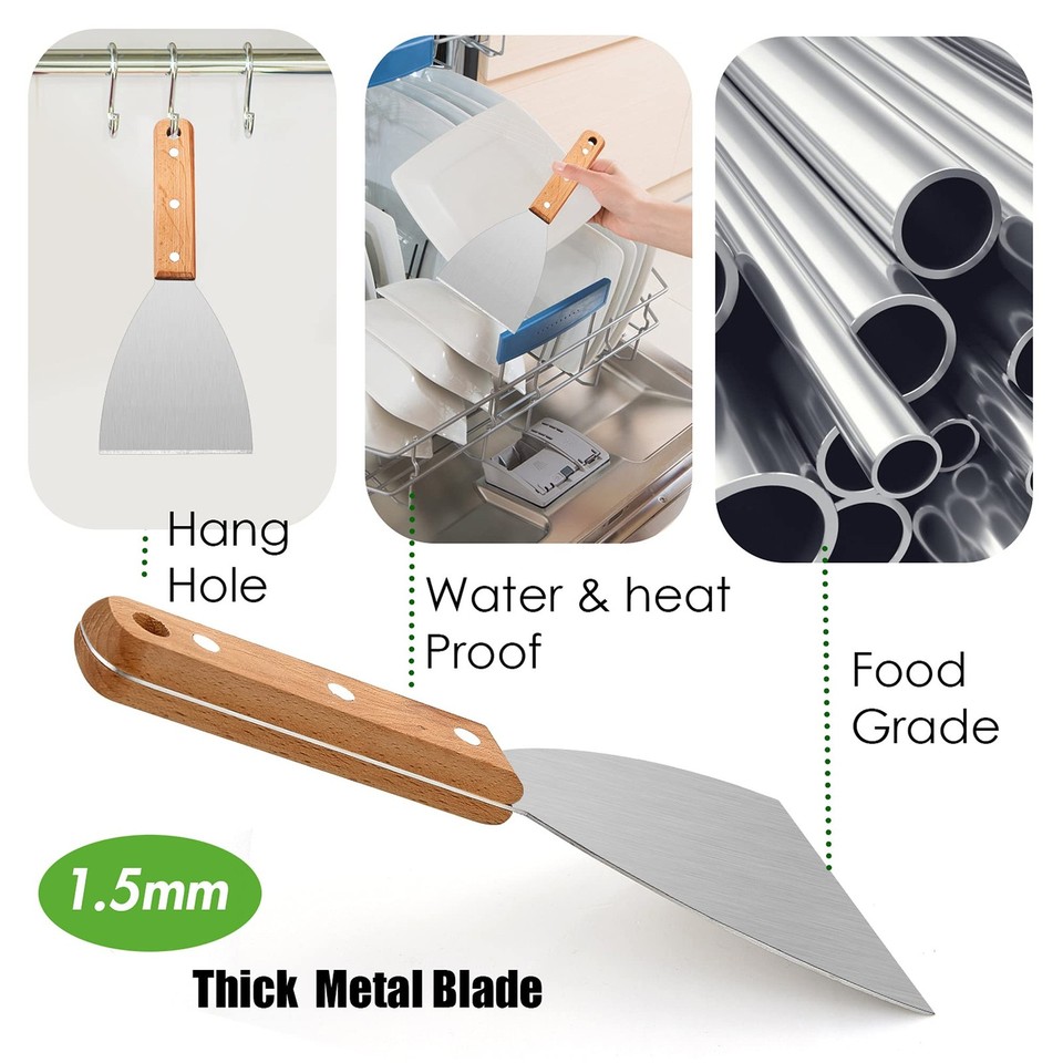 Grill Griddle Scraper Set of 2, Stainless Steel Metal Flat Top Grill ...