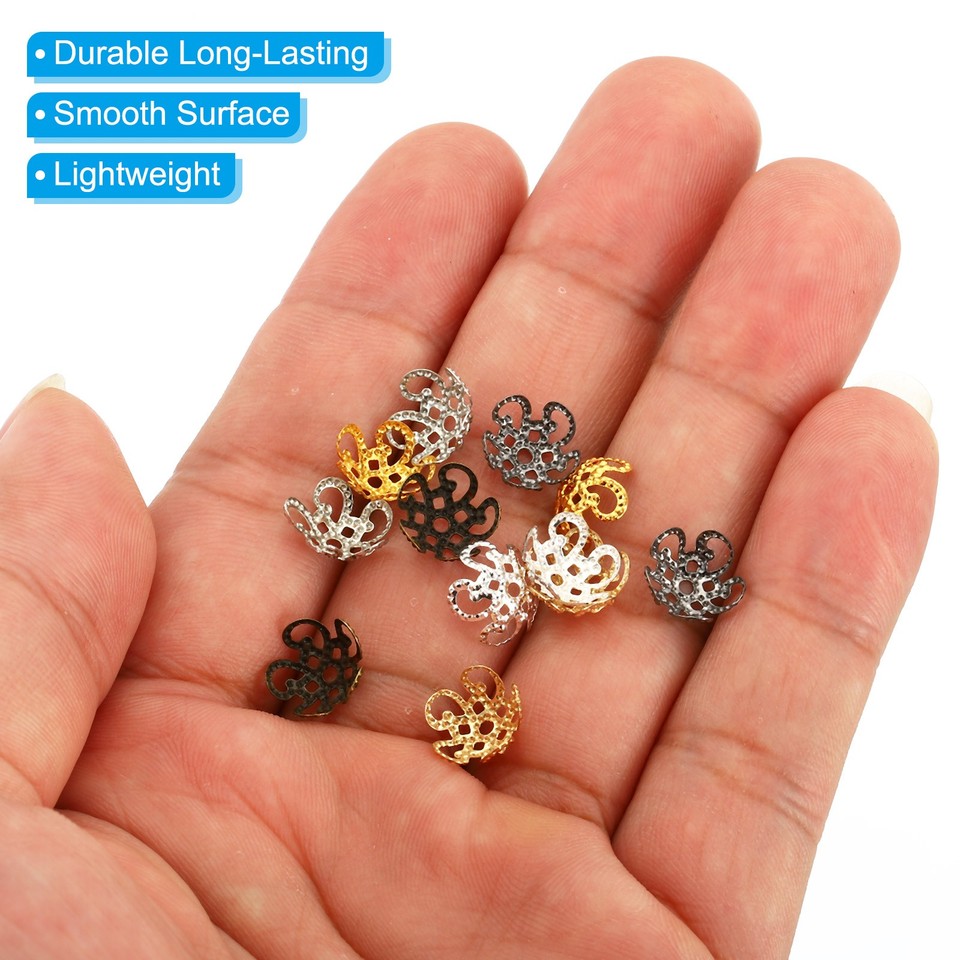 Flower Bead Caps, 100Pcs 10x4mm Hollow Metal Spacer Bead End Caps ...