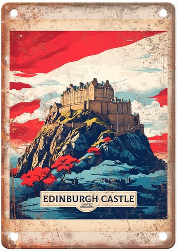 Edinburgh Castle United Kingdom Retro Look Travel Poster Metal Sign ...