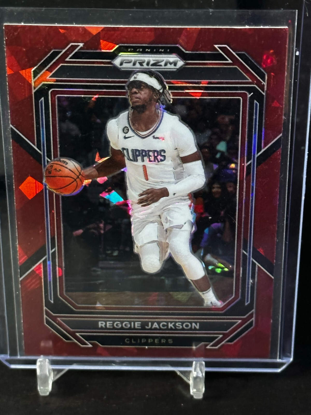 2022-23 Panini Prizm Reggie Jackson Red Cracked Ice Prizm #116 Clippers ...
