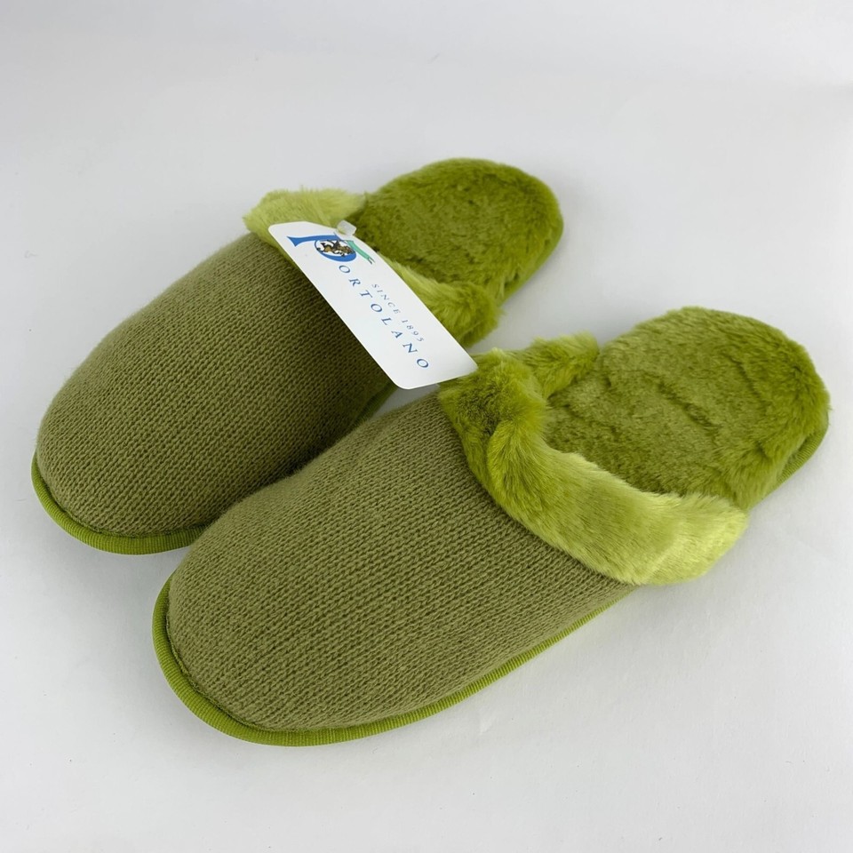 Portolano Olive Wool Blend & Faux Fur Womens Travel Slippers Size Large ...