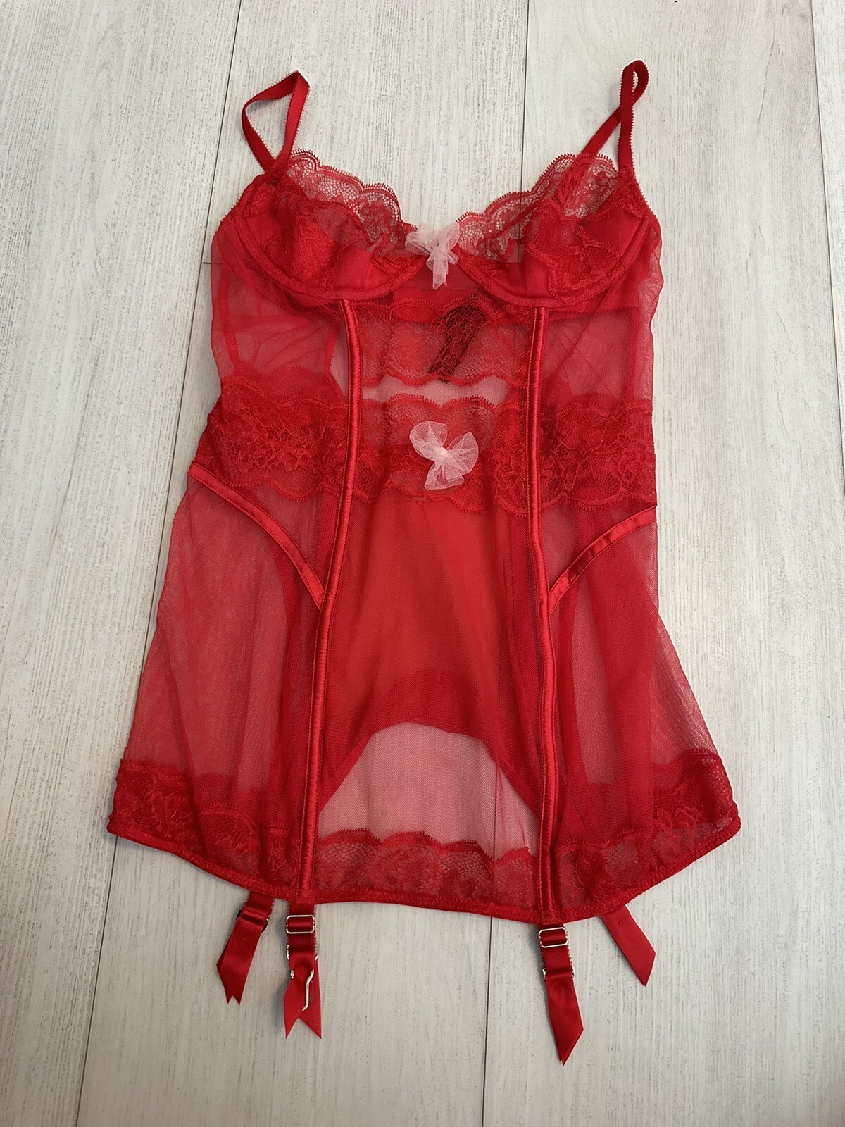 Victoria's Secret Garter Slip Lace & Mesh Sz 34C Red … - Gem