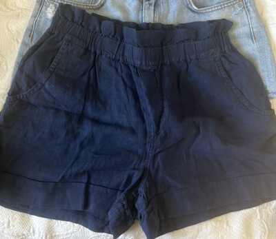 MANGO LINEN NAVY SHORTS ELASTIC WAISTBAND SIZE MEDIUM | eBay