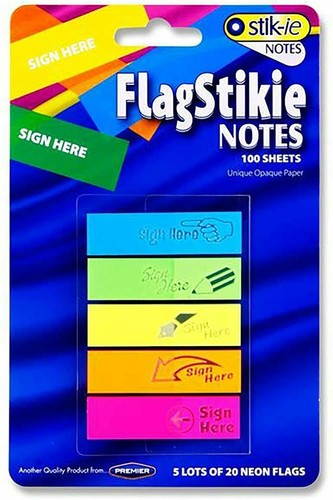 Stik-ie Sticky Notes Sign Here Post-It Flags Tabs Assorted Neon Colours ...