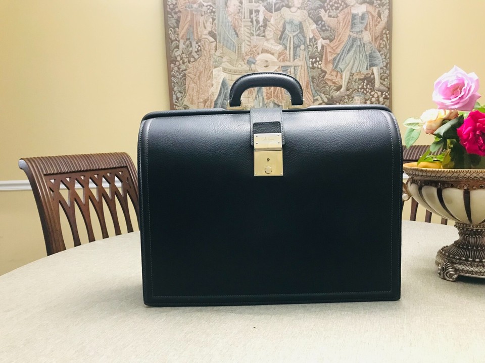 COLE HAAN Thick Black Leather Briefcase / Lawyer - Doctor Bag - ITALIA ...
