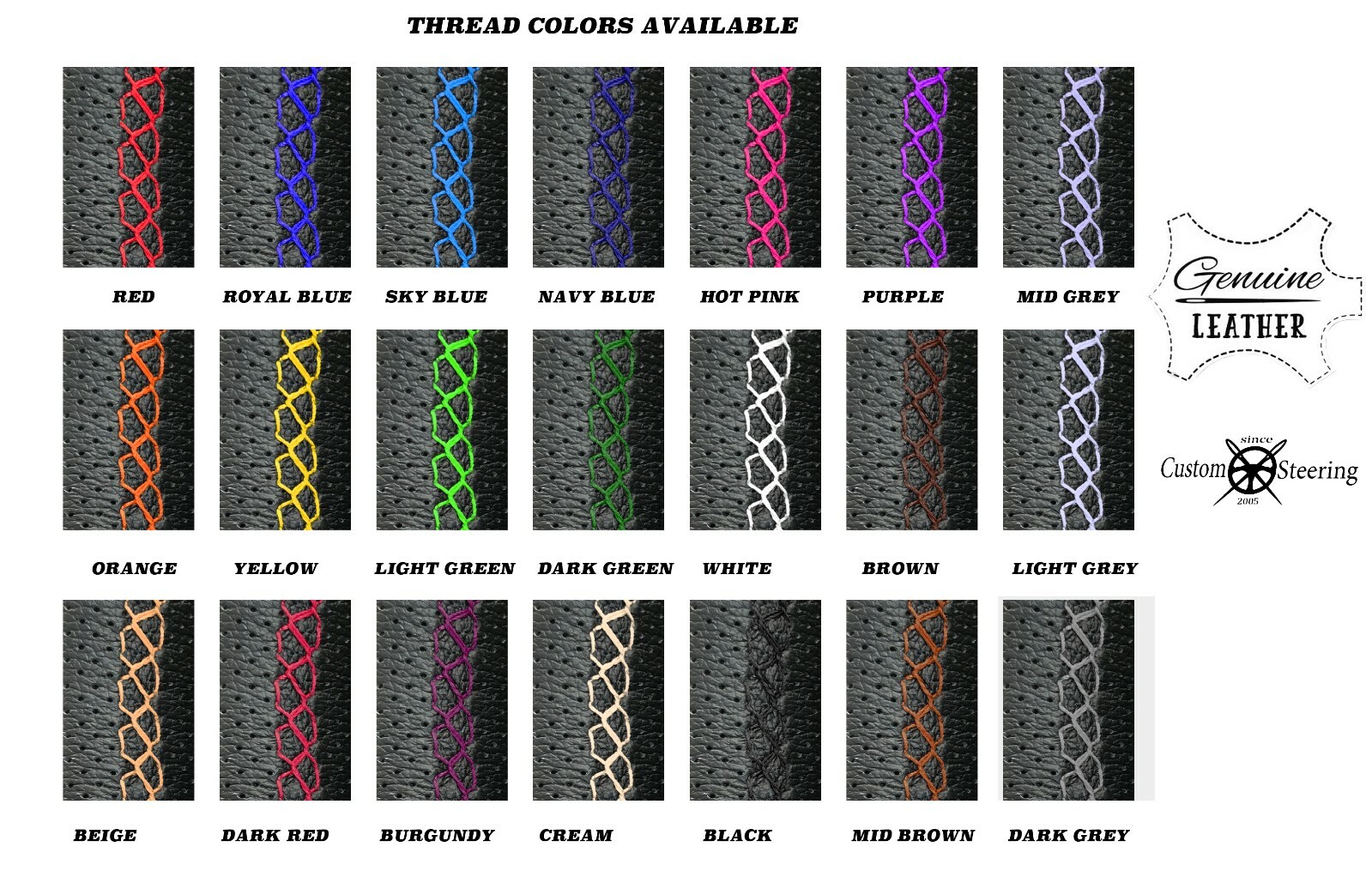 FOR MGB 65-80 ROADSTER BLACK LEATHER STEERING WHEEL COVER MULTI COLORS ...