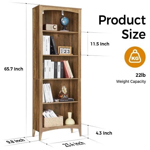 5 Tier Wooden Bookcase, 65in Open Display Bookshelf for Home, Bedroom ...