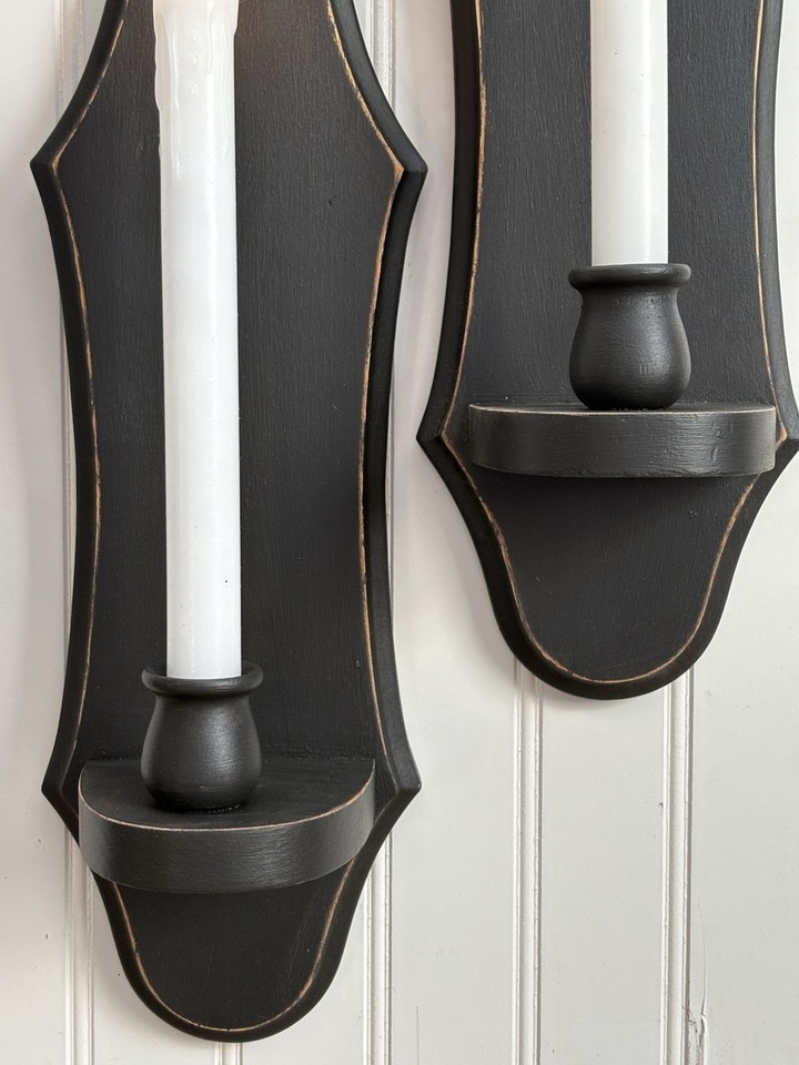 BLACK PRIMITIVE FARMHOUSE DISTRESSED CANDLE WALL SCONCES & BATTERY ...