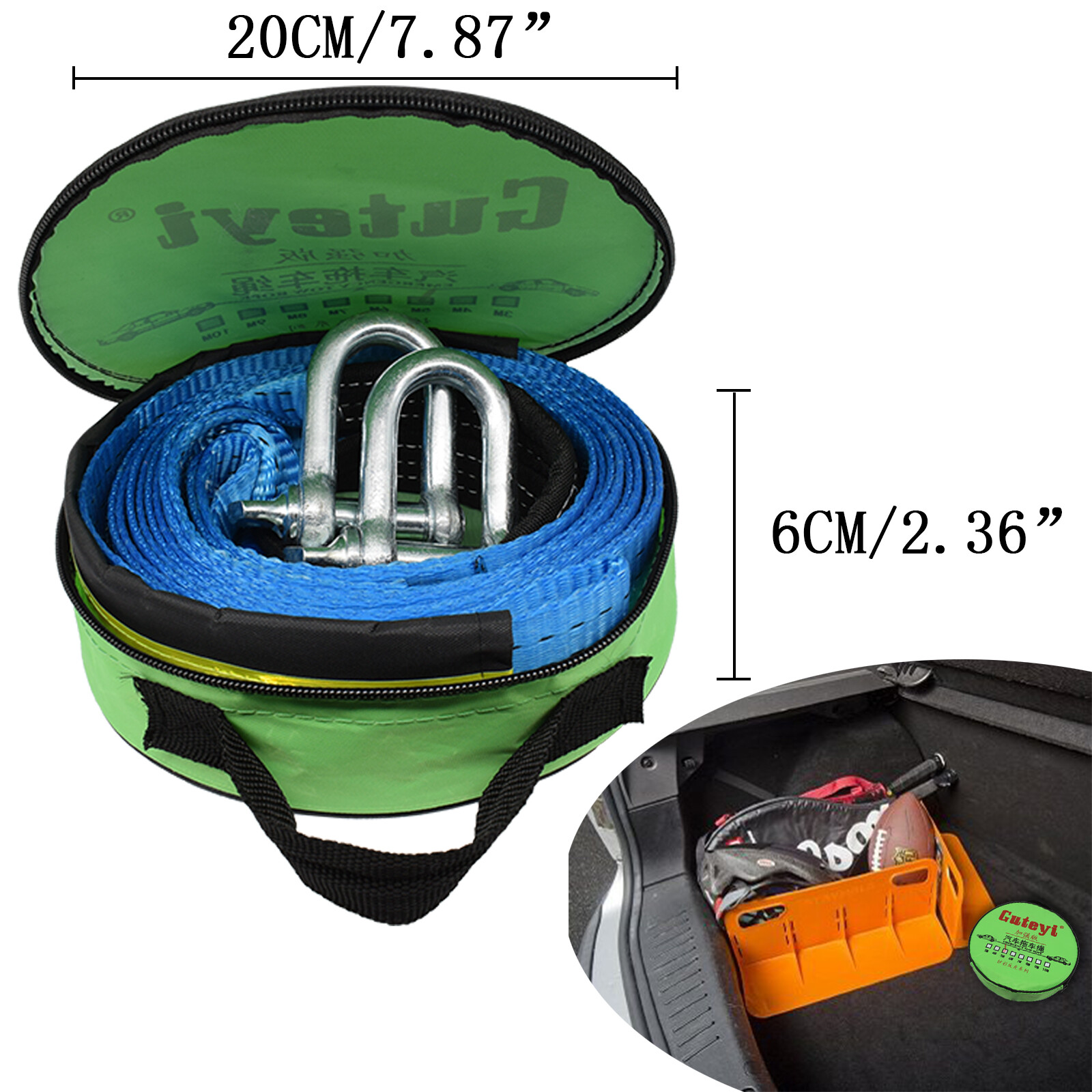 Heavy-Duty 8 Tons 2" x 16' Car Tow Rope Cable Towing Strap With Hooks ...