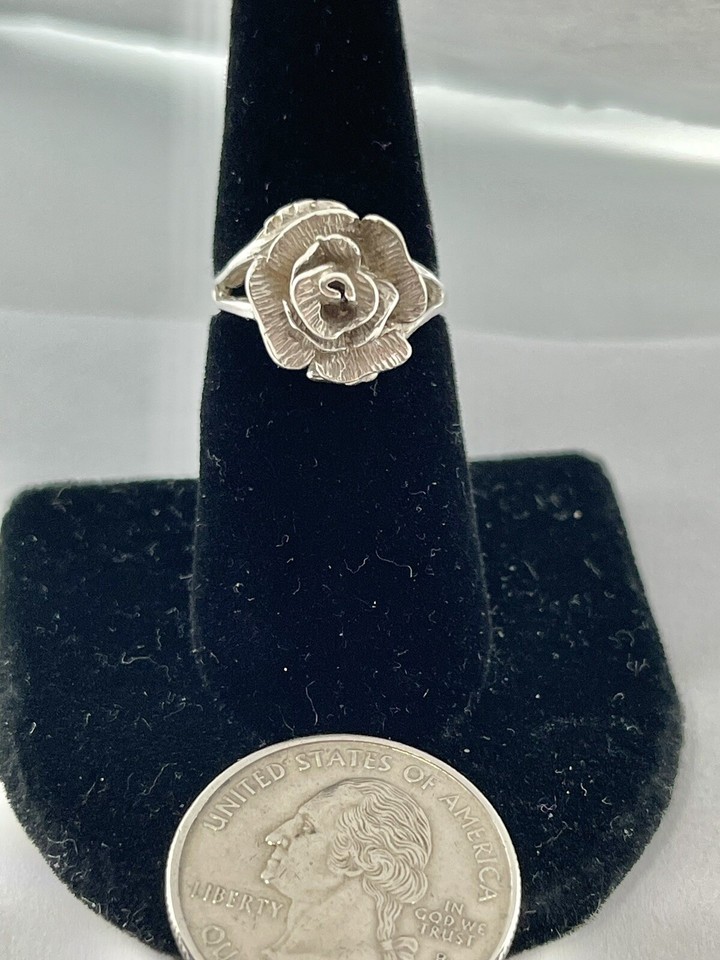 Vintage Blooming Rose Sterling Ring Size 5 3/4 Marked Silver | eBay