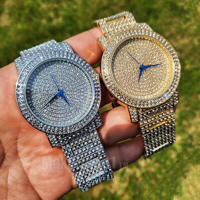Iced Watch Luxury Rapper Simulated Diamond Metal Band Dress Clubbing ...