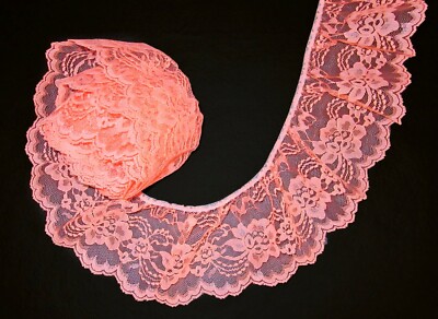 CORAL~4 Inch Wide Ruffled Floral Lace Trim~By 5 Yards | eBay