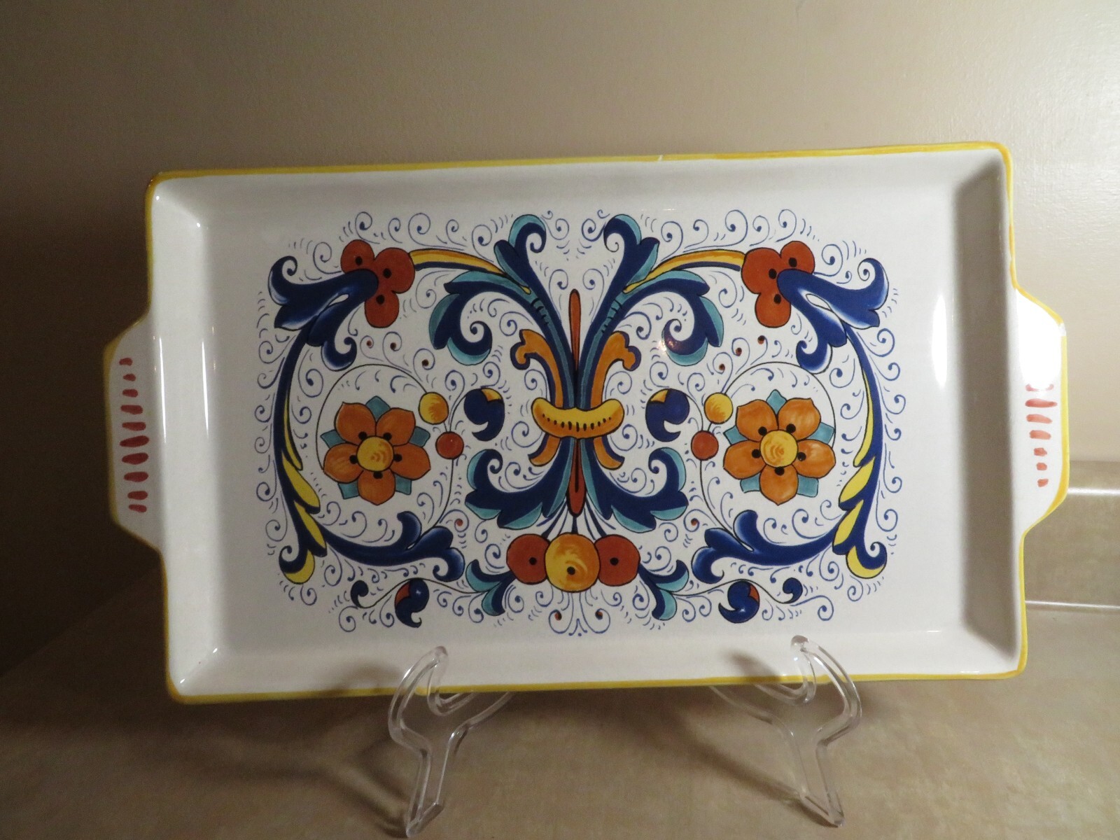 Deruta Hand Painted Rectangle Floral Serving Tray Dish Platter made in ...