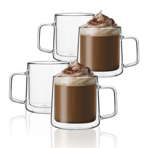 12oz Glass Coffee Mugs,Double Wall Insulated Glass Cups with Handle ...
