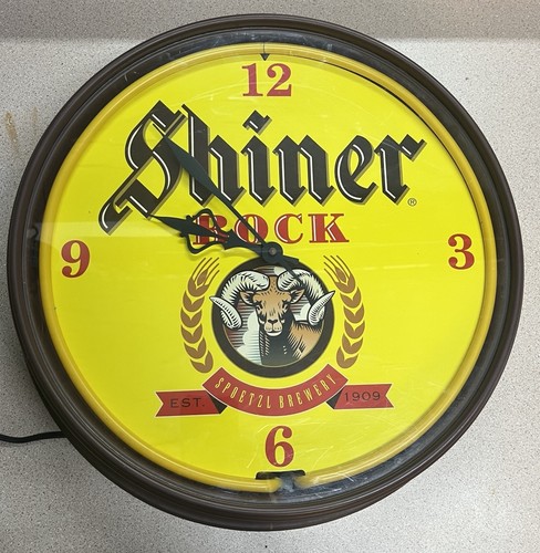 Shiner Bock Beer Neon Sign Clock Spoetzl Brewery EST. 1909 Yellow 16in ...
