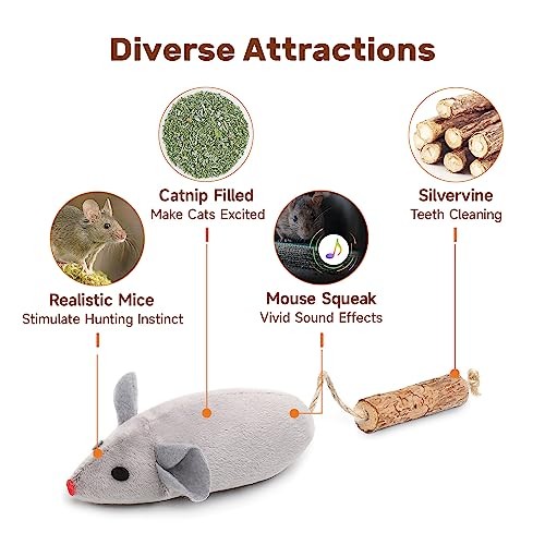 Cat Toys: 3pcs Squeak Mice Interactive Catnip Silvervine Animals 8.0 ...