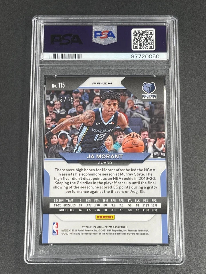 JA MORANT 2020 PANINI PRIZM #115 FAST BREAK PRIZM BRONZE /20 PSA 10 GEM ...