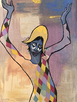 Beautiful Drawing Gouache On Paper Man Harlequin Venice Carnival Fancy ...
