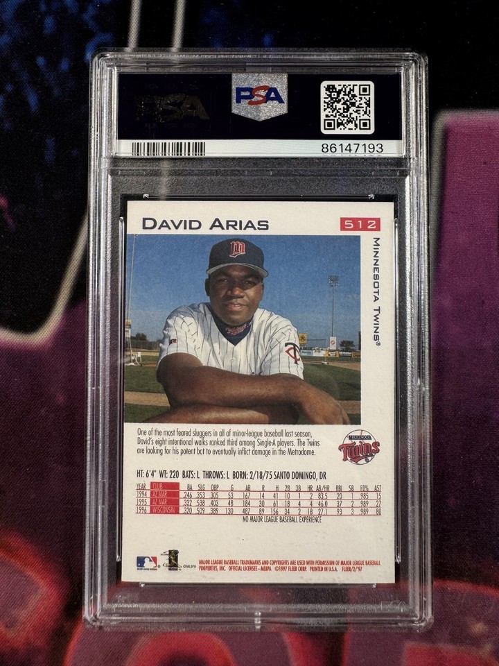 1997 Fleer #512 David Arias (Ortiz) Rookie PSA 9 BIG PAPI HOF Red Sox🔥 ...