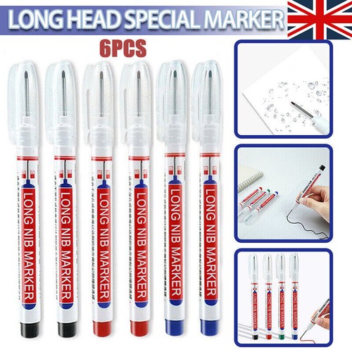 6Pcs Long Nib Nose Reach Head Permanent Ink Marker Pens Fine Tip Deep ...