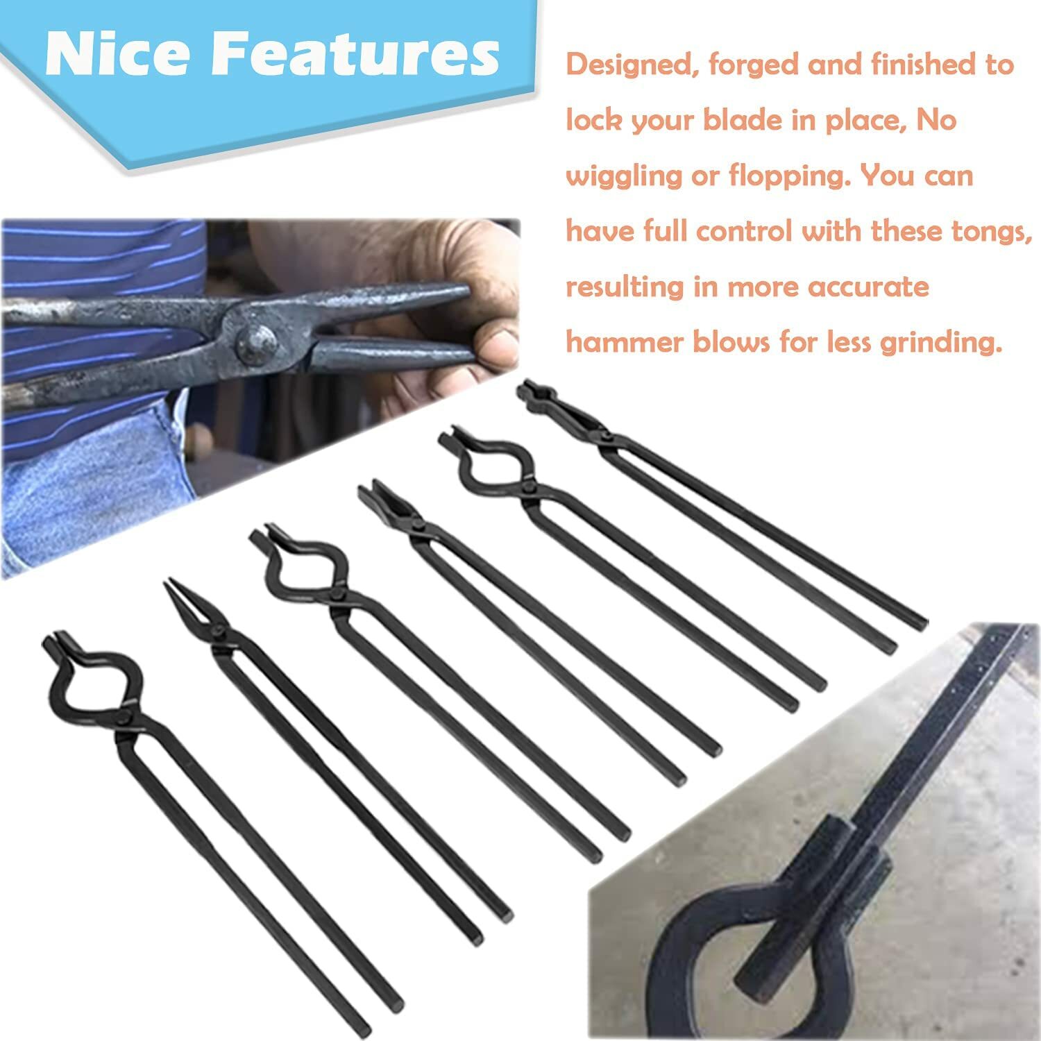 Beginner Blacksmith Tongs Forging Tongs Set Tools V-Bolt Tongs Flat Jaw ...