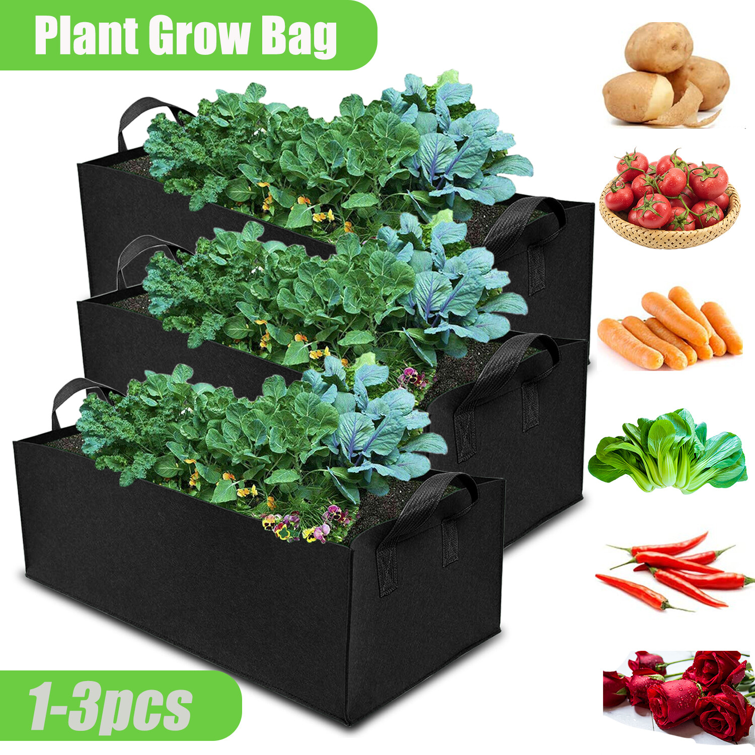 3PCS Plant Grow Bags Garden Fabric Venting Containers Vegetable Soil ...