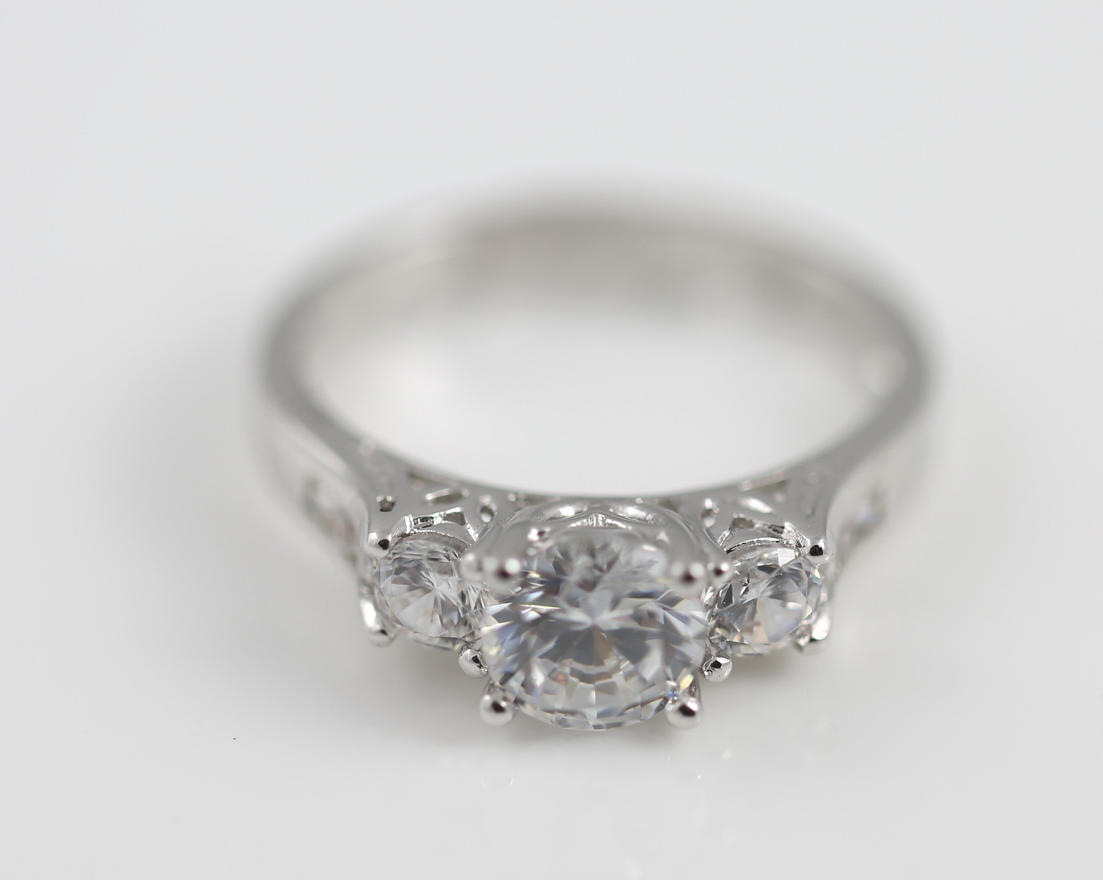 CZ Round Cut Three Stone Ring Silver-Tone Fashion Engagement Promise | eBay