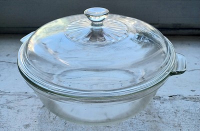 PYREX VTG 2QT CLEAR GLASS ROUND CASSEROLE DISH MIXING BOWL 024 & LID ...