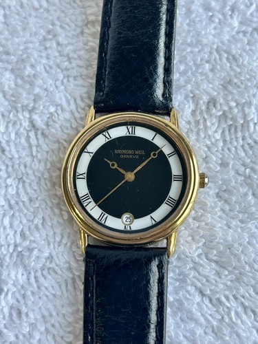 1980's Raymond Weil 5532 Black & White 18k Gold and Steel Quartz Swiss ...