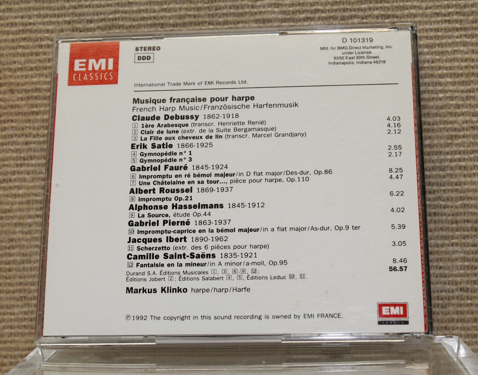 //CD Musique Francaise Pour Harpe: Markus Klinko - 1992 - Classical ...