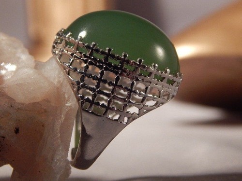 HUGE UNISEX 27.10 Ct. Oval Vesuvianite Idocrase Ring Lattice Sterling ...