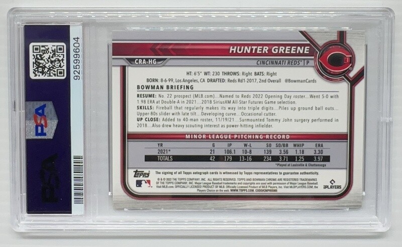 2022 Bowman Chrome Hunter Greene Gold Refractor Auto Autograph RC #28/ ...