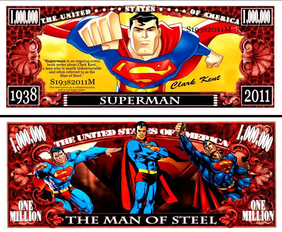 Superman Million Dollar Bill #S19382011M Funny Money Novelty Note ...