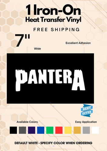 PANTERA Logo - WHITE LETTERS Clear Background 7" Iron-On Transfer on ...
