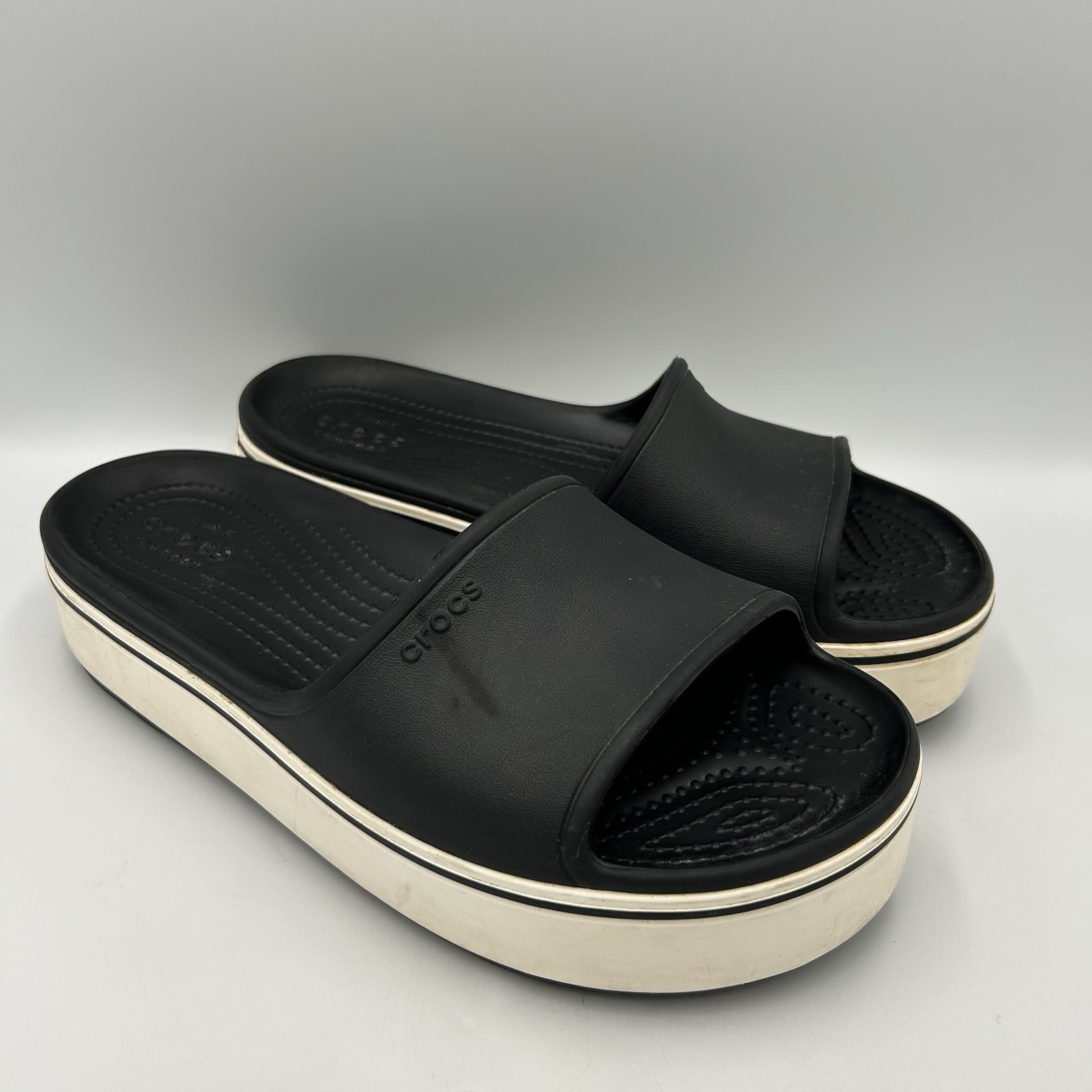 Crocs Iconic Comfort Crocband Black White Platform Sl… - Gem